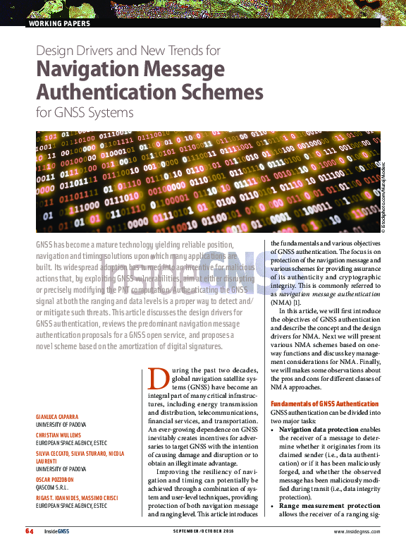 (PDF) Design Drivers and New Trends for Navigation Message Authentication Schemes for GNSS Systems