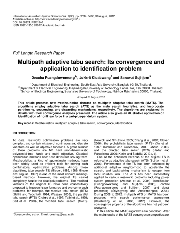 (PDF) Multipath adaptive tabu search: Its convergence and application ...