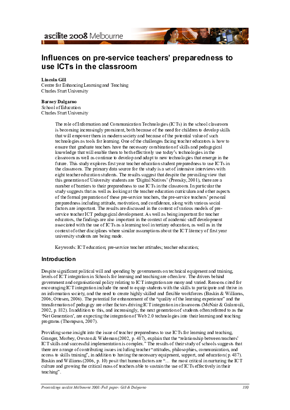 (PDF) Pre-Service Teachers’ Preparedness for ICT Use in Classrooms