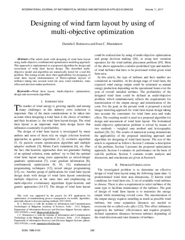 Pdf Designing Of Wind Farm Layout By Using Of Multi Objective Optimization Daniela Borissova