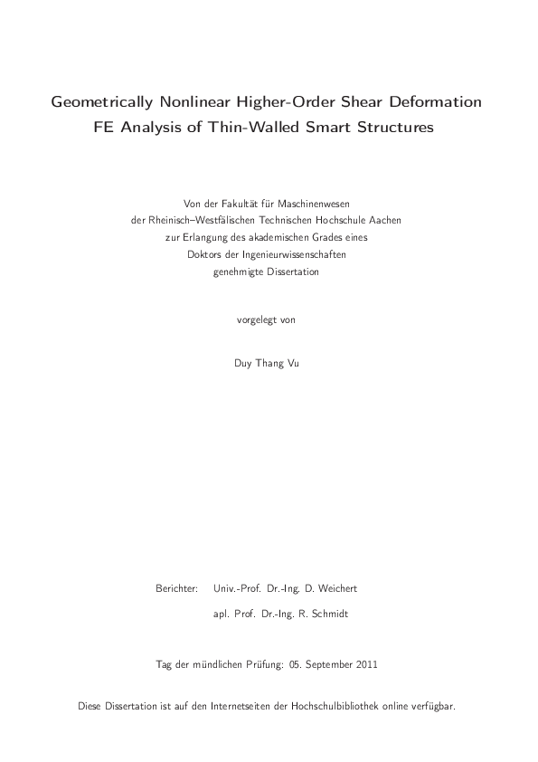 (PDF) Geometrically nonlinear higher-order shear deformation FE analysis of thin-walled smart ...