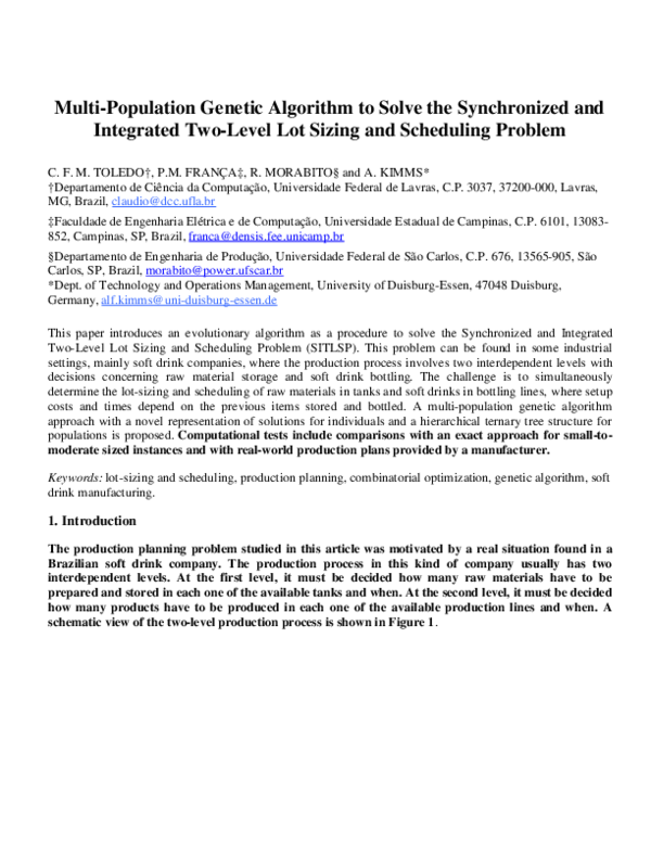 (PDF) Multi-population genetic algorithm to solve the synchronized and integrated two-level lot ...