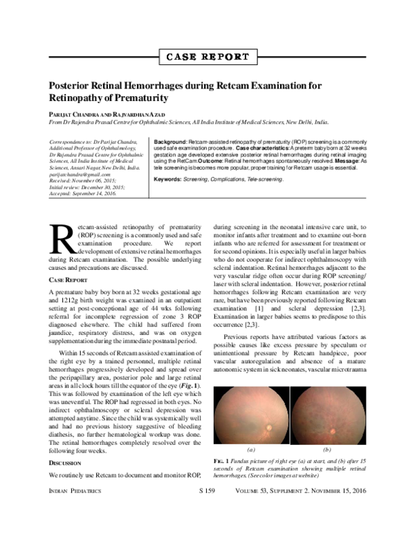 (PDF) Posterior Retinal Hemorrhages during Retcam Examination for ...