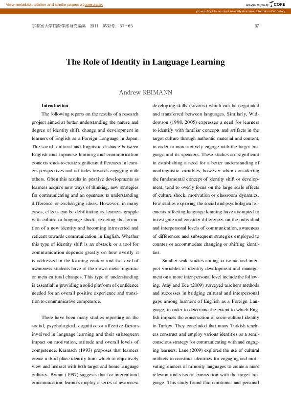 (PDF) The Role of Identity in Language Learning
