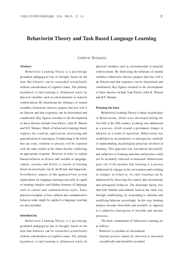 (PDF) Behaviorist Theory and Task Based Language Learning