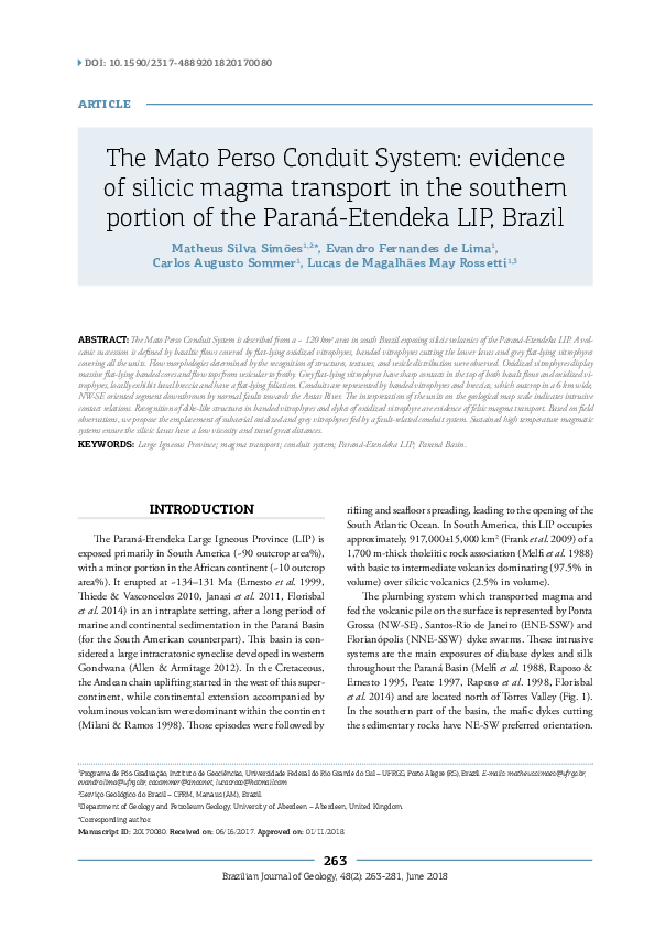 (PDF) The Mato Perso Conduit System: evidence of silicic magma ...