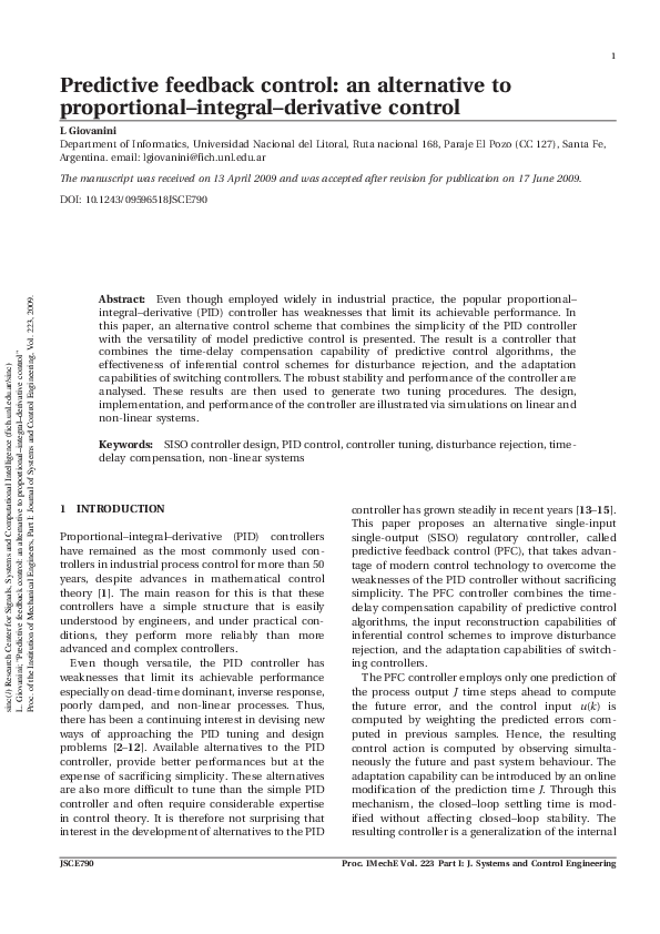 (PDF) Predictive feedback control: an alternative to proportional–integral–derivative control