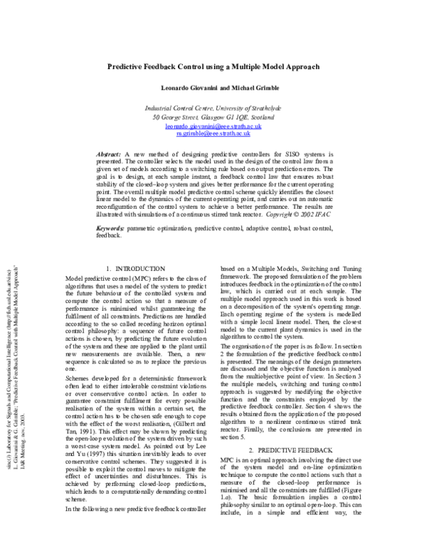 (PDF) Predictive Feedback Control using a Multiple Model Approach