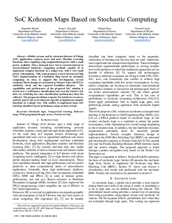 (PDF) SoC Kohonen Maps Based on Stochastic Computing