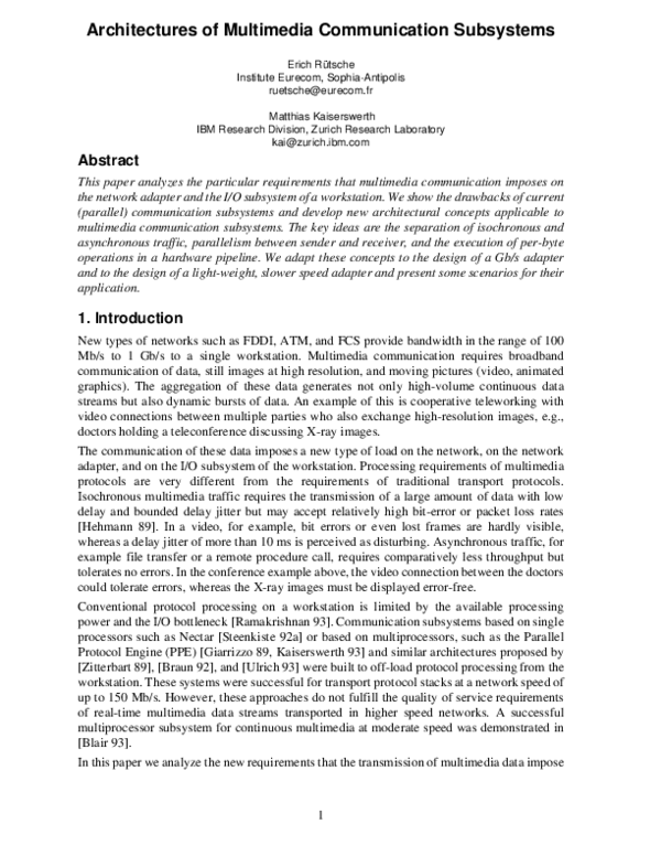 (PDF) Architectures of Multimedia Communication Subsystems