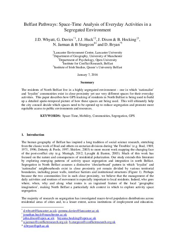 (PDF) Belfast Pathways: Space-Time Analysis of Every Day Activities in ...
