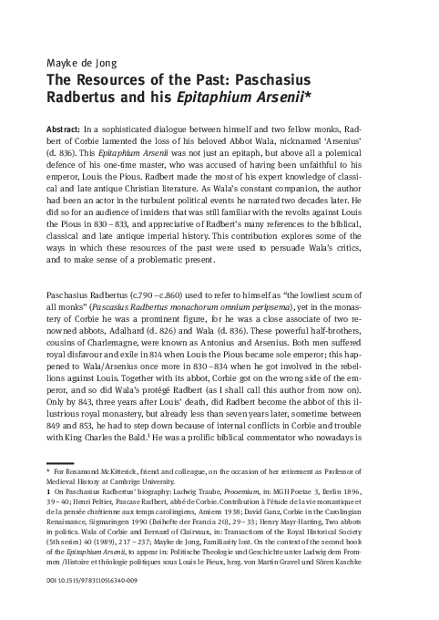(PDF) The Resources of the Past: Paschasius Radbertus and his ...