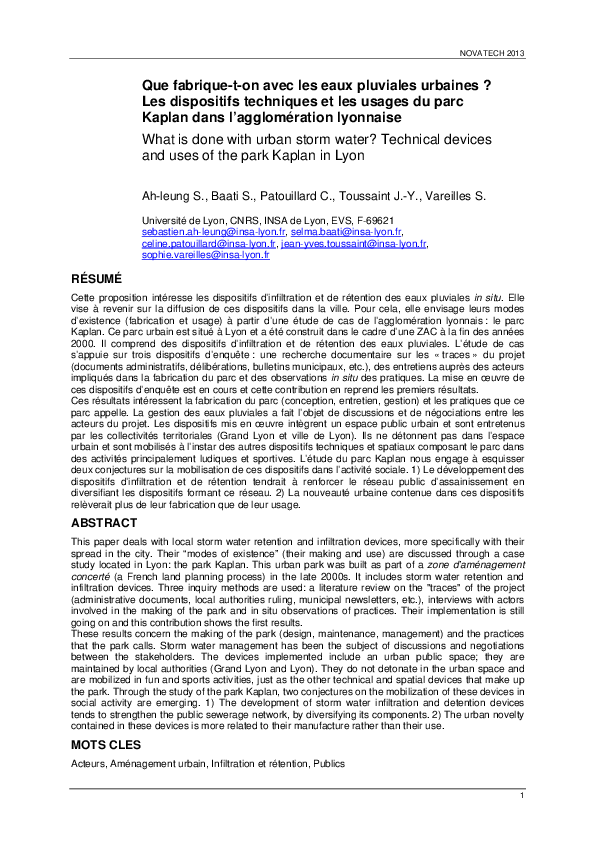 (PDF) Que fabrique-t-on avec les eaux pluviales urbaines ? Les ...