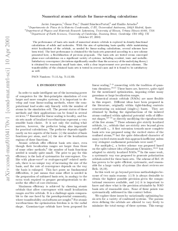 (PDF) Numerical atomic orbitals for linear-scaling calculations