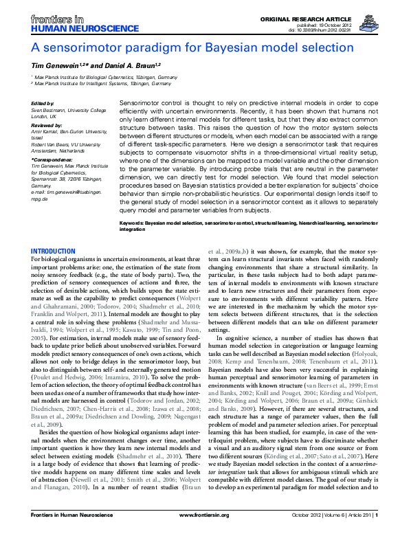 (PDF) A sensorimotor paradigm for Bayesian model selection