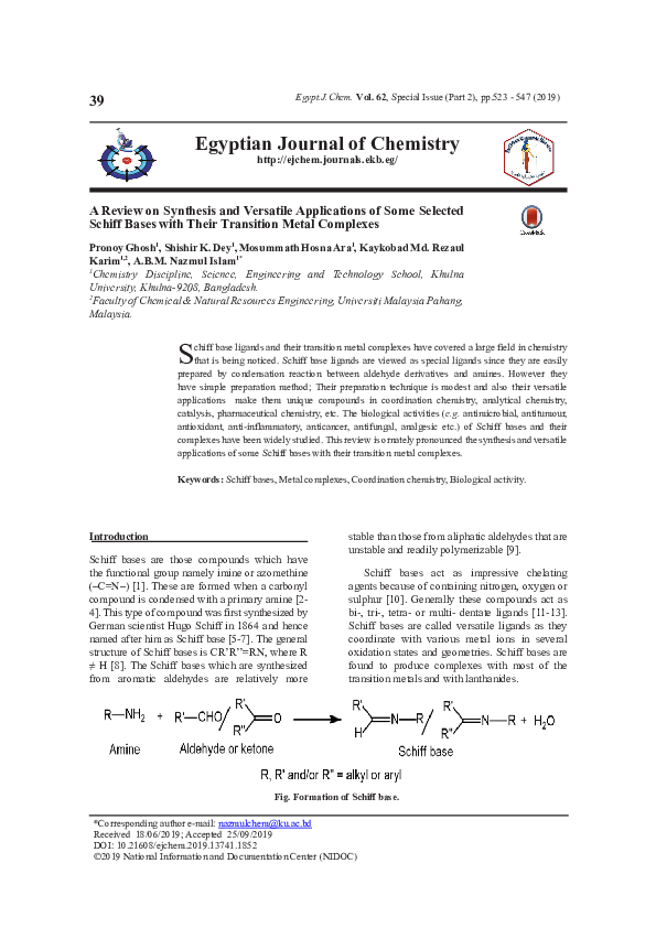(PDF) A review on synthesis and versatile applications of some selected Schiff bases with their ...