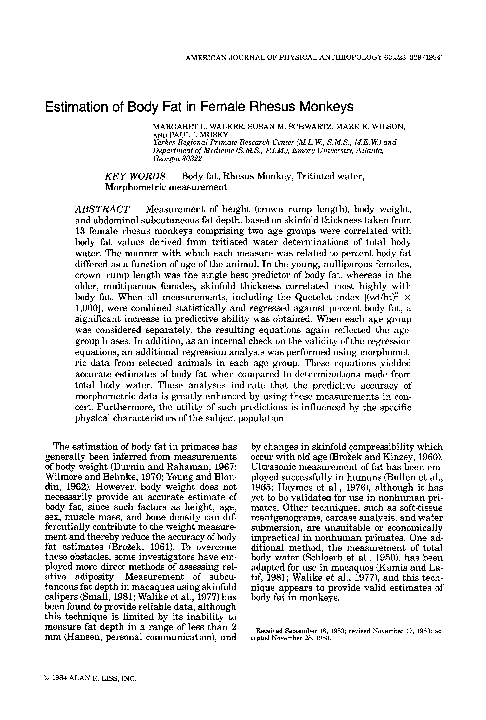 (PDF) Estimation of body fat in female rhesus monkeys