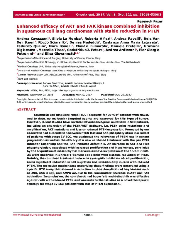 (PDF) Enhanced efficacy of AKT and FAK kinase combined inhibition in ...