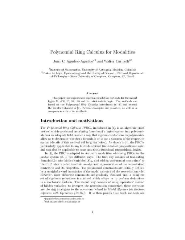 (PDF) Polynomial Ring Calculus for Modalities