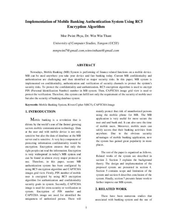 (PDF) Implementation of Mobile Banking Authentication System Using RC5 Encryption Algorithm