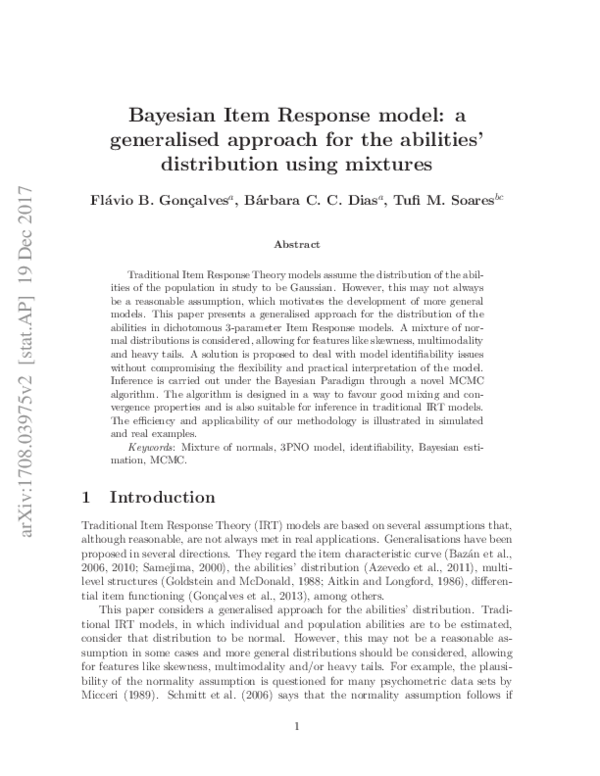 (PDF) Bayesian Item Response model: a generalised approach for the abilities' distribution using ...