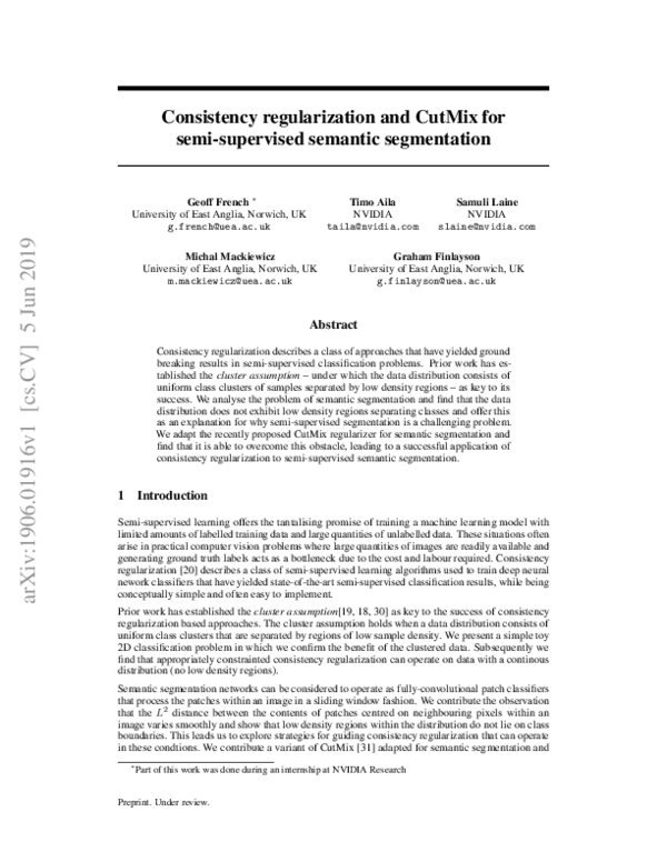 (PDF) Consistency regularization and CutMix for semi-supervised semantic segmentation