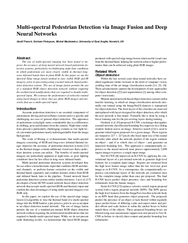 Pdf Multi Spectral Pedestrian Detection Via Image Fusion And Deep Neural Networks