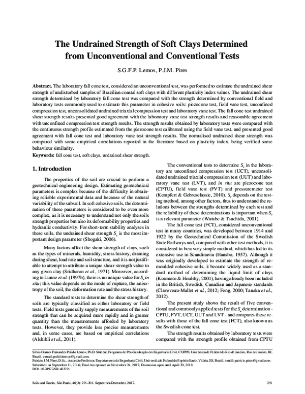 (PDF) The Undrained Strength of Soft Clays Determined from ...