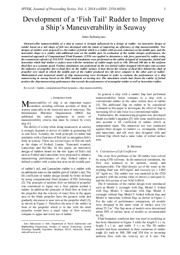 (PDF) Development of a ‘Fish Tail’ Rudder to Improve a Ship’s ...