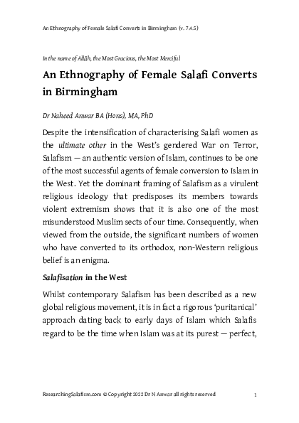 (PDF) An Ethnography of Female Salafi Converts in Birmingham