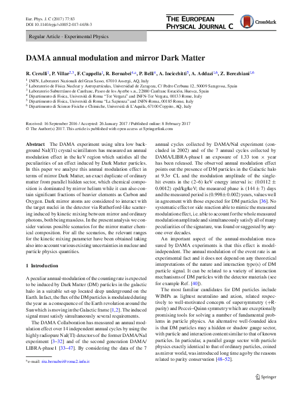 (PDF) DAMA annual modulation and mirror Dark Matter