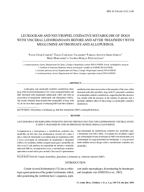 (PDF) Leukogram and Neutrophil Oxidative Metabolism of Dogs with ...