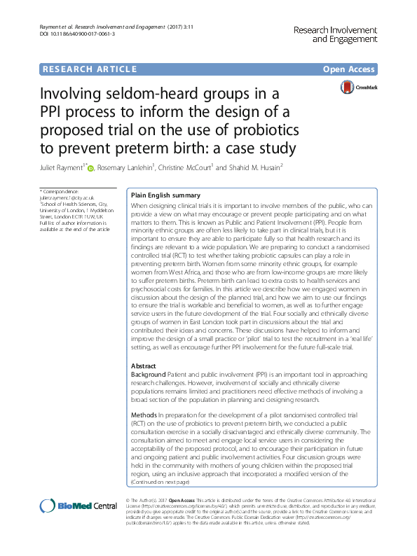 (PDF) Involving seldom-heard groups in a PPI process to inform the ...