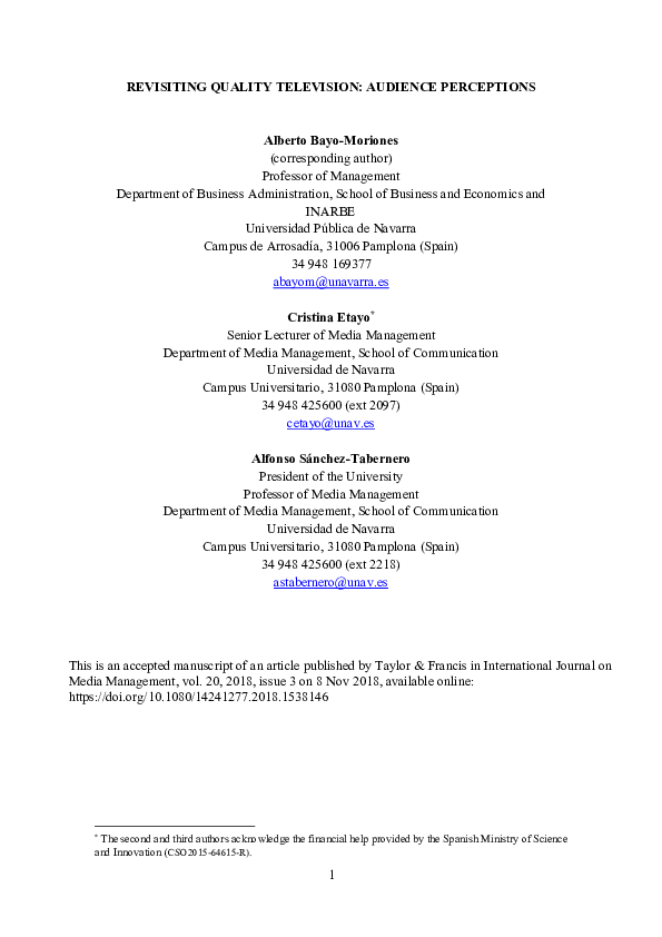 Pdf Revisiting Quality Television Audience Perceptions