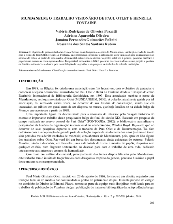 (PDF) Mundaneum: o trabalho visionário de Paul Otlet e Henri La ...
