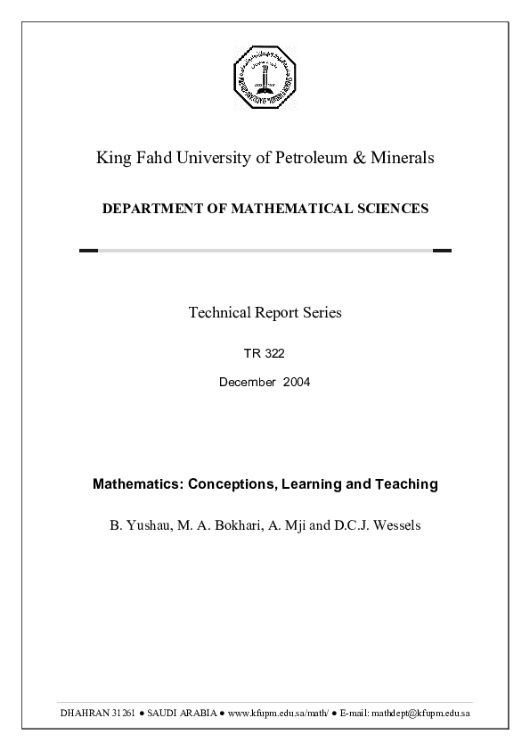 (PDF) Mathematics: conceptions, learning and teaching