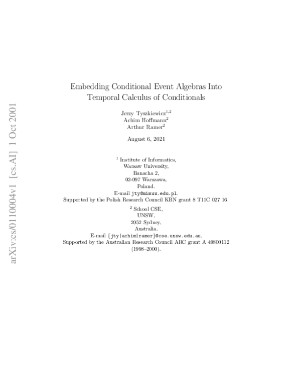 (PDF) Embedding conditional event algebras into temporal calculus of conditionals