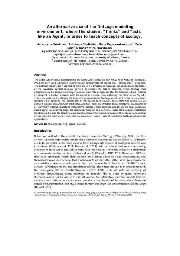 (PDF) An alternative use of the NetLogo modeling environment, where the ...