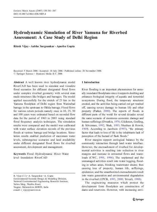 (PDF) Hydrodynamic Simulation of River Yamuna for Riverbed Assessment ...