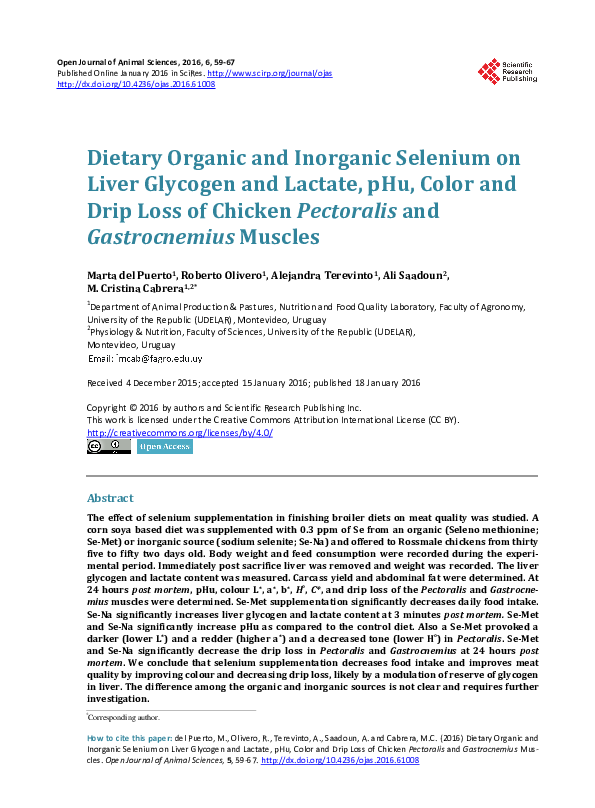 (PDF) Dietary Organic and Inorganic Selenium on Liver Glycogen and ...