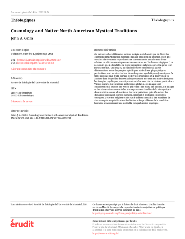 (PDF) Cosmology and Native North American Mystical Traditions