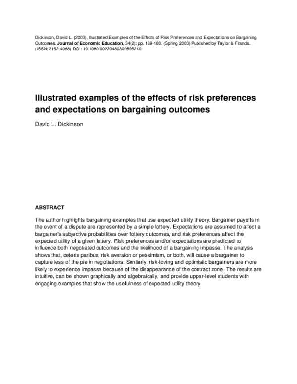 (PDF) An Illustrated Example of the Effects of Risk Preferences and ...
