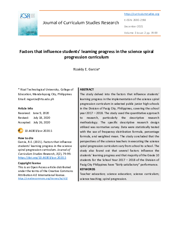 (PDF) Factors That Influence Students’ Learning Progress in the Science ...