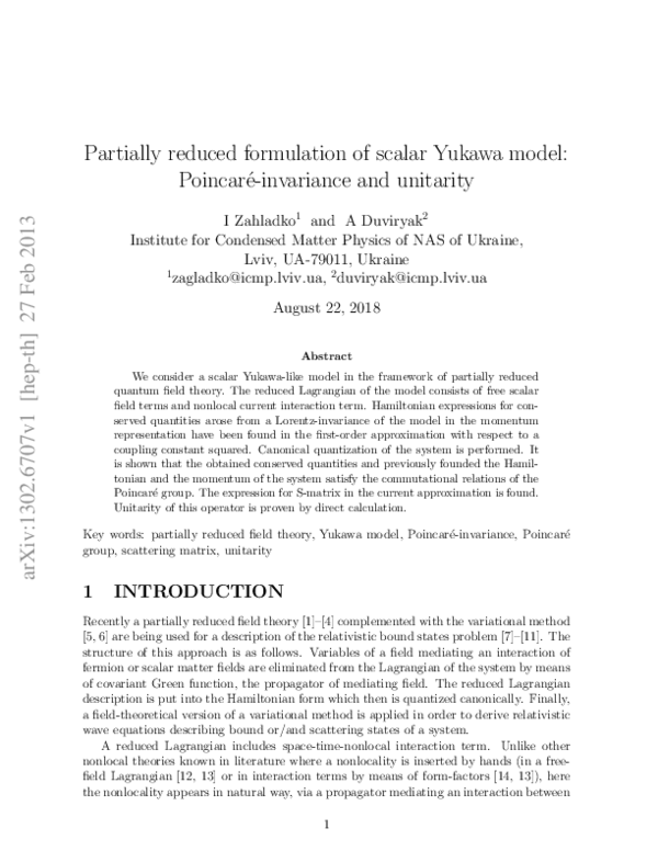 Pdf Partially Reduced Formulation Of Scalar Yukawa Model