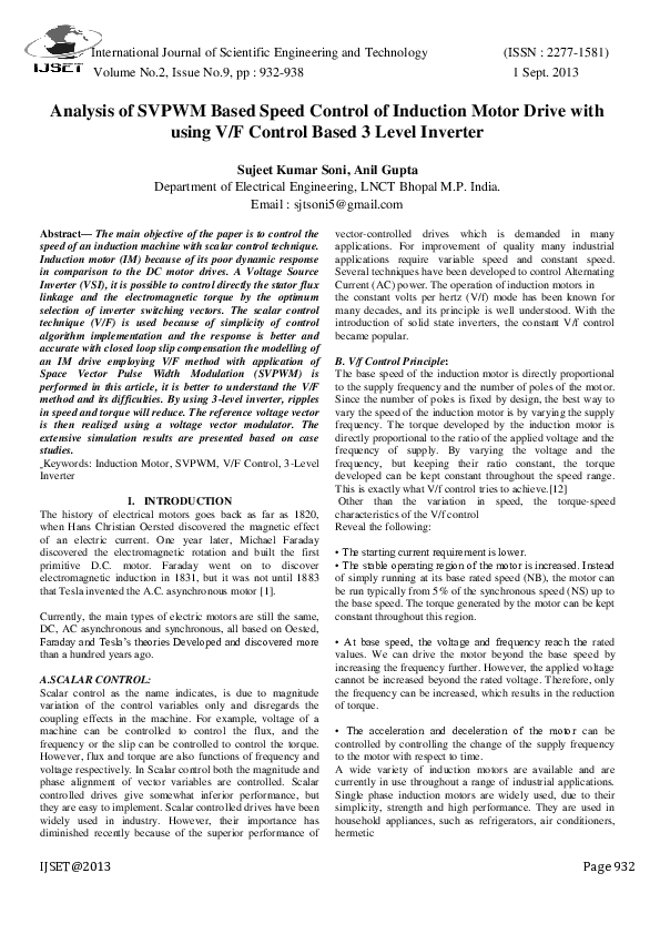 (PDF) Analysis of SVPWM Based Speed Control of Induction Motor Drive with using V / F Control ...