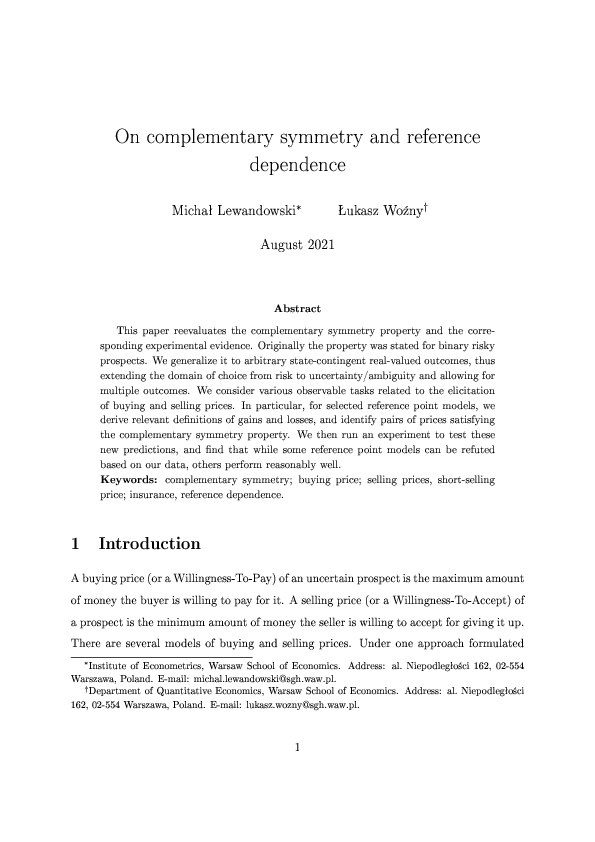 (PDF) On Complementary Symmetry and Reference Dependence