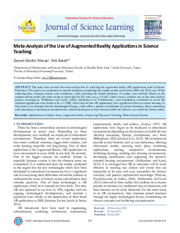 (PDF) Meta-Analysis of the Use of Augmented Reality Applications in Science Teaching