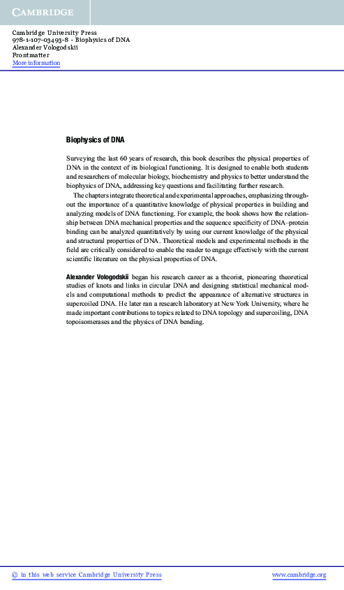 (PDF) Biophysics of DNA