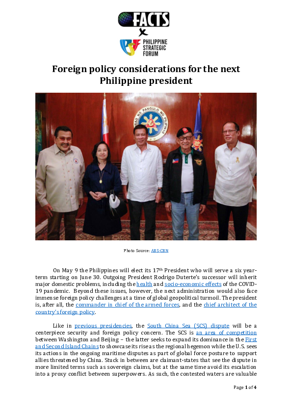 (PDF) Foreign policy considerations for the next Philippine president