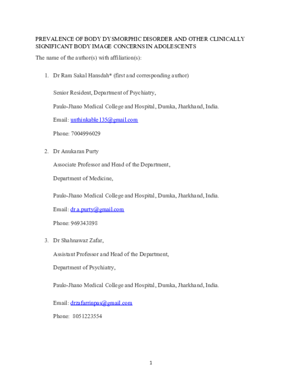 (DOC) BODY DYSMORPHIC DISORDER
